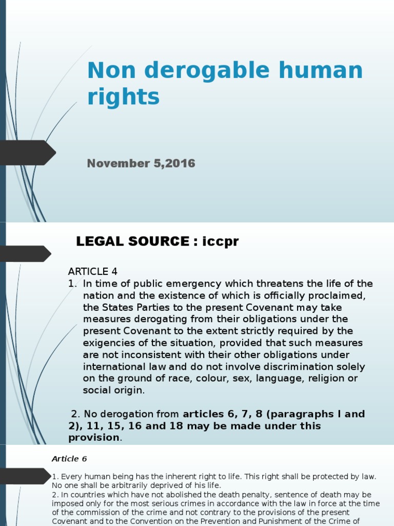 Non Derogable Human Rights | PDF | European Convention On Human Rights ...