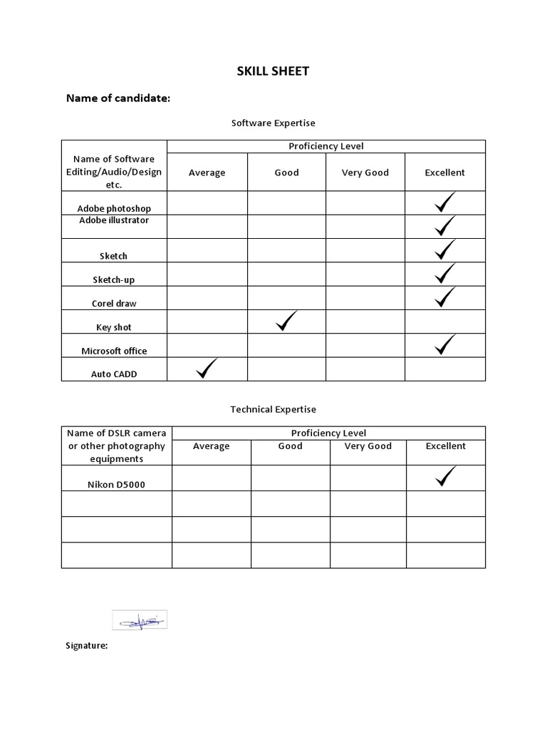 Name of Candidate:: Skill Sheet | PDF
