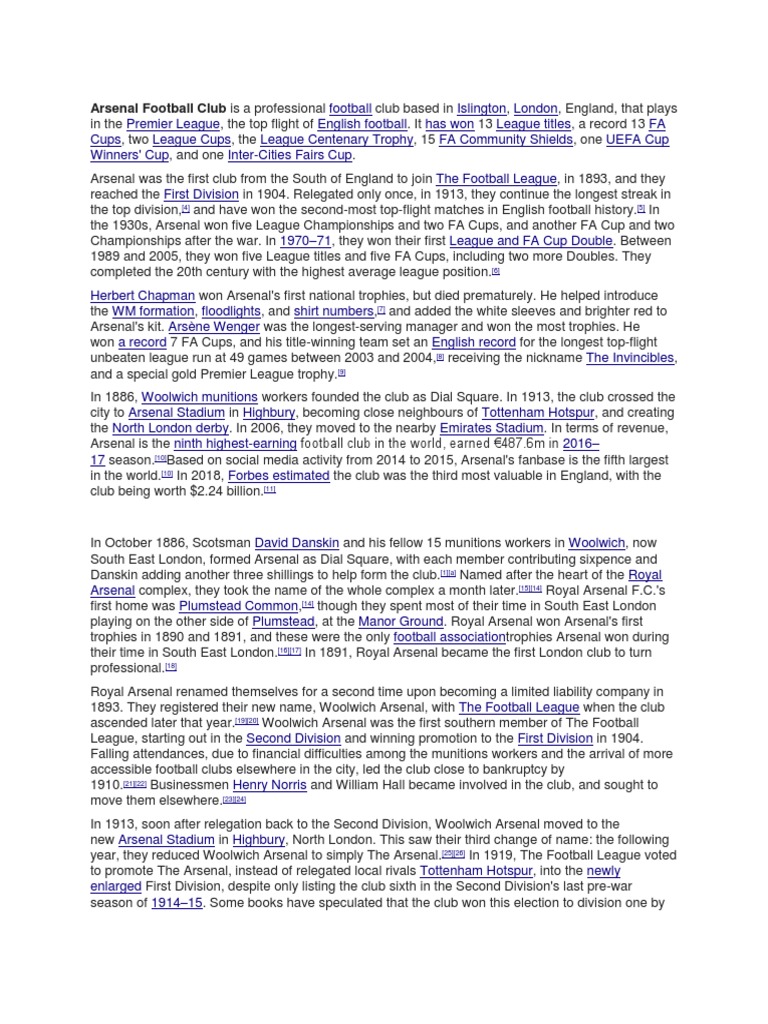 Arsenal Football Club | PDF | Arsenal F.C. | Sports Clubs