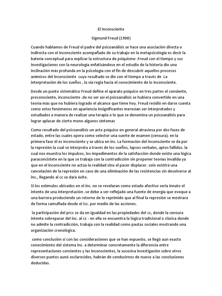 El Inconsciente Psicoanalisis | PDF | Mente inconsciente | Psicoanálisis