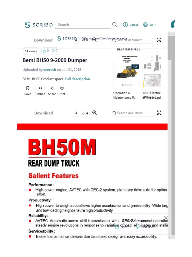 Beml BH50 9-2009 Dumper: Download | PDF