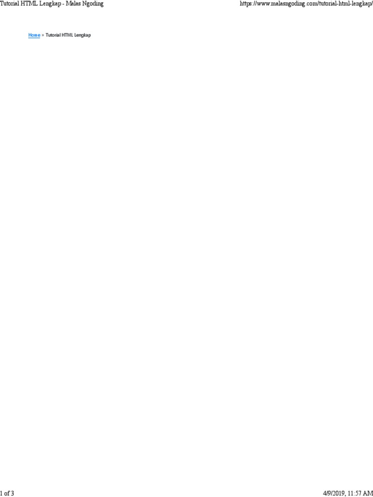 Tutorial HTML Lengkap - Malas Ngoding | PDF | Komputer