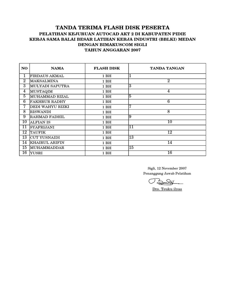 Tanda Terima Flash Disk Peserta | PDF