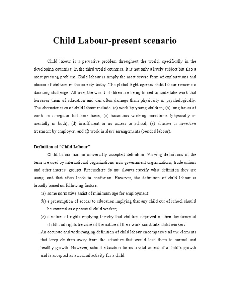 Child Labour-Present Scenario | PDF | Child Labour | International ...