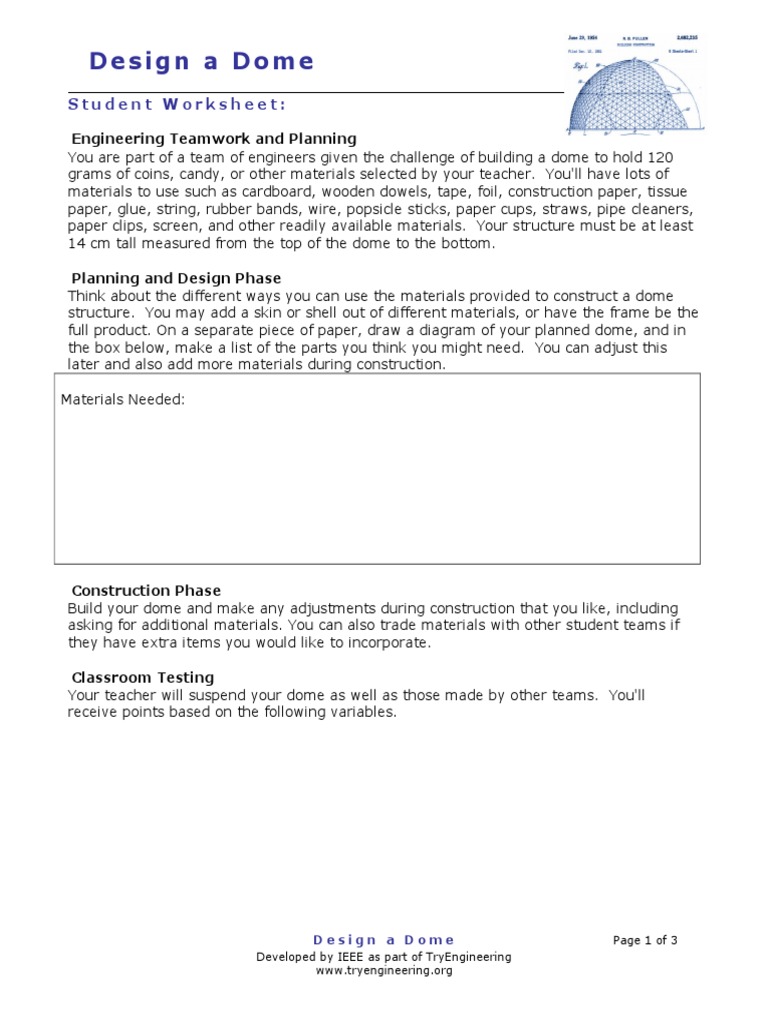 Design A Dome: Student Worksheet | PDF | Learning | Cognition