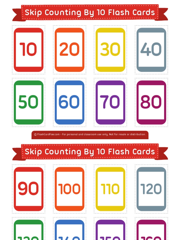 Skip Counting by 10 Flash Cards 2x3 PDF | PDF