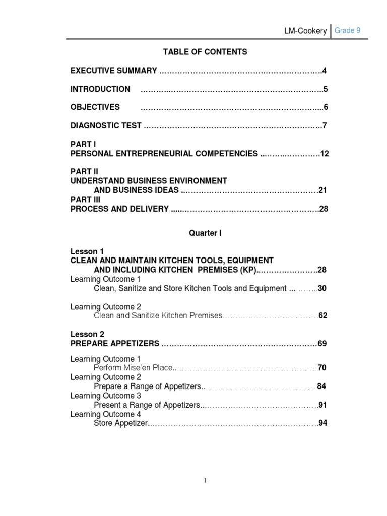 LM - T.L.E. 9 - Cookery PDF | PDF | Entrepreneurship | Economics