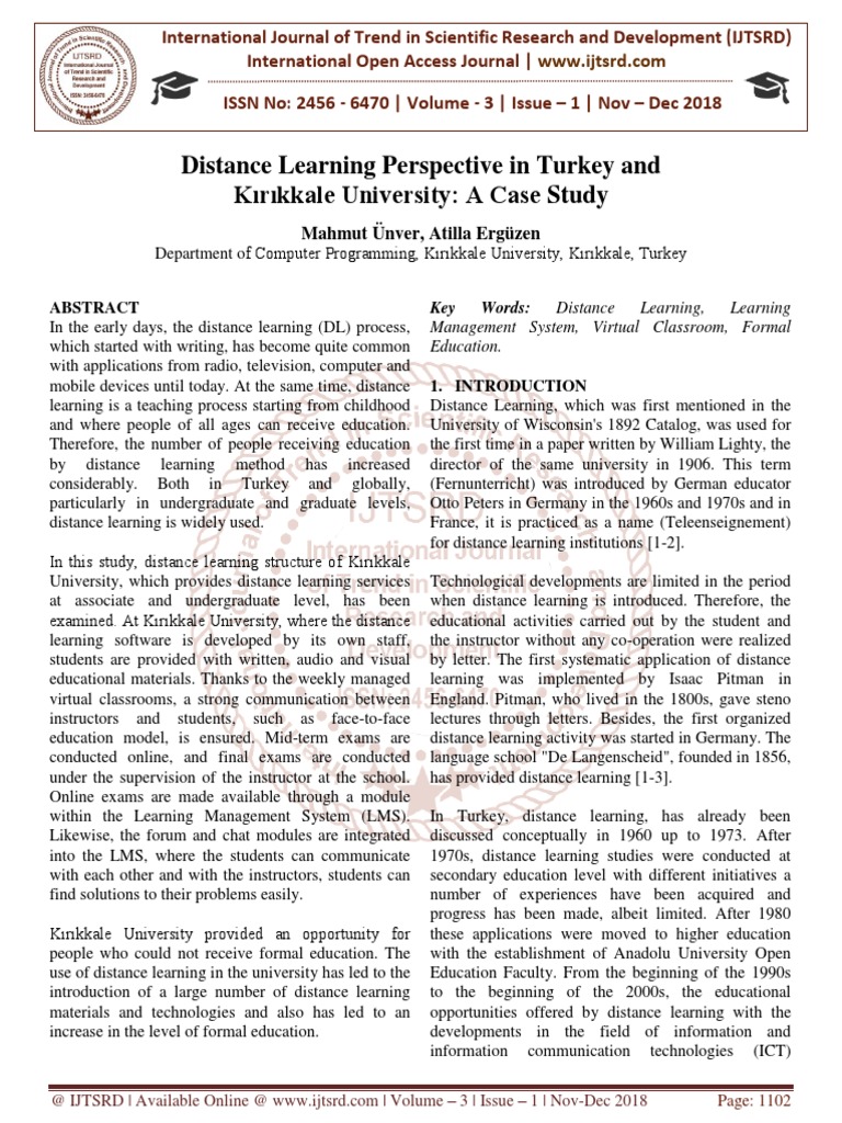 Distance Learning Perspective in Turkey and KÄ Rä Kkale University A ...