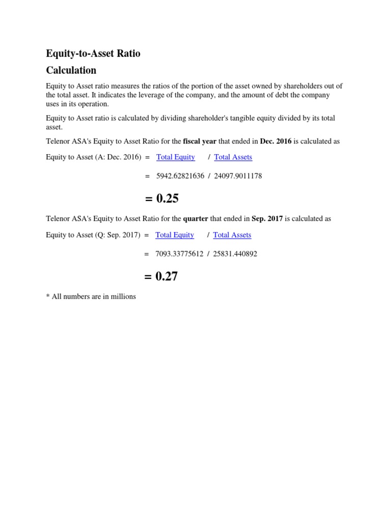 Equity-to-Asset Ratio Calculation: Total Equity Total Assets | PDF ...
