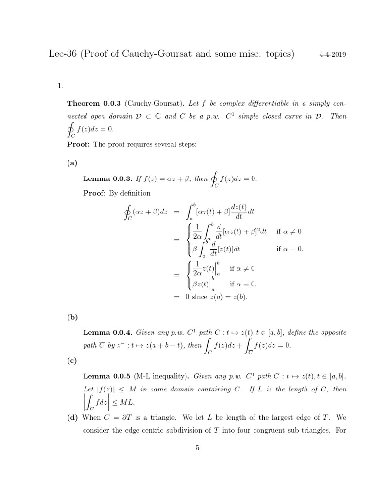 Lec-36 (Proof of Cauchy-Goursat and Some Misc. Topics) | PDF | Space | Functions And Mappings