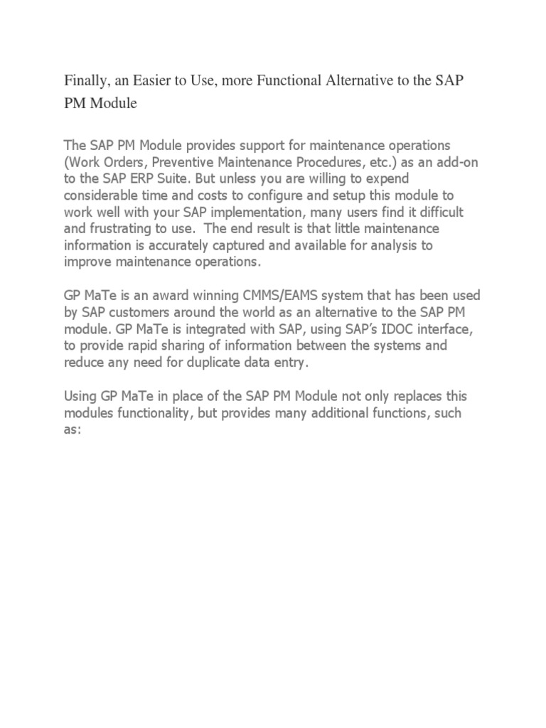 Finally, An Easier To Use, More Functional Alternative To The SAP PM ...