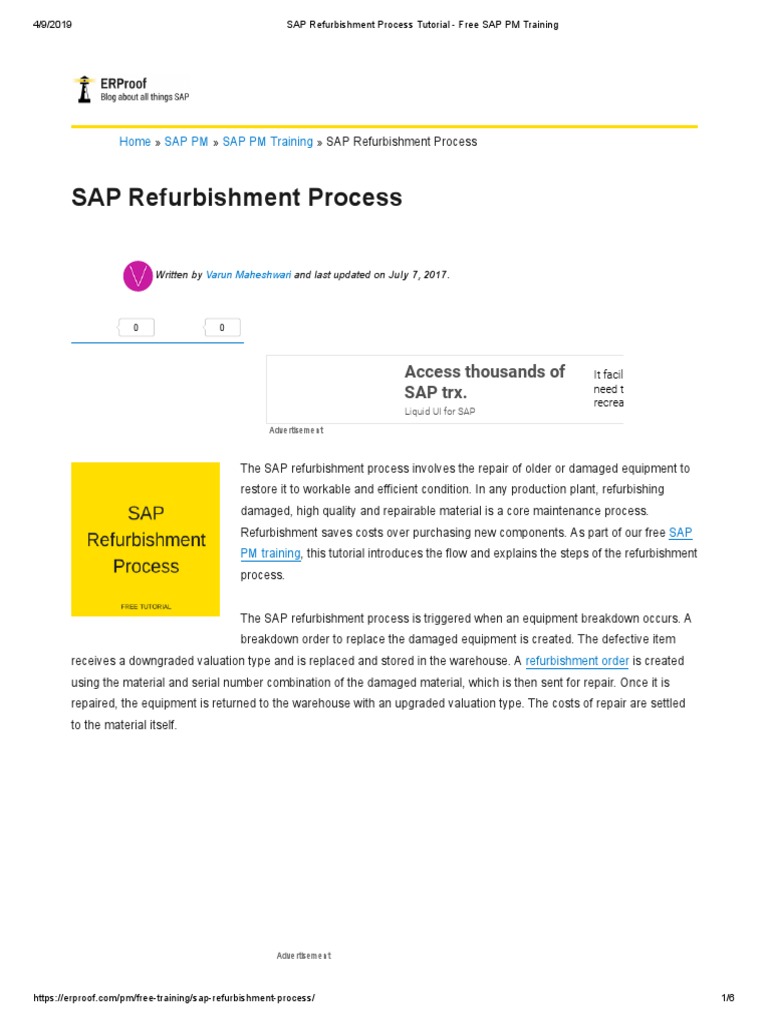 SAP Refurbishment Process: Access thousands of SAP trx | Warehouse ...