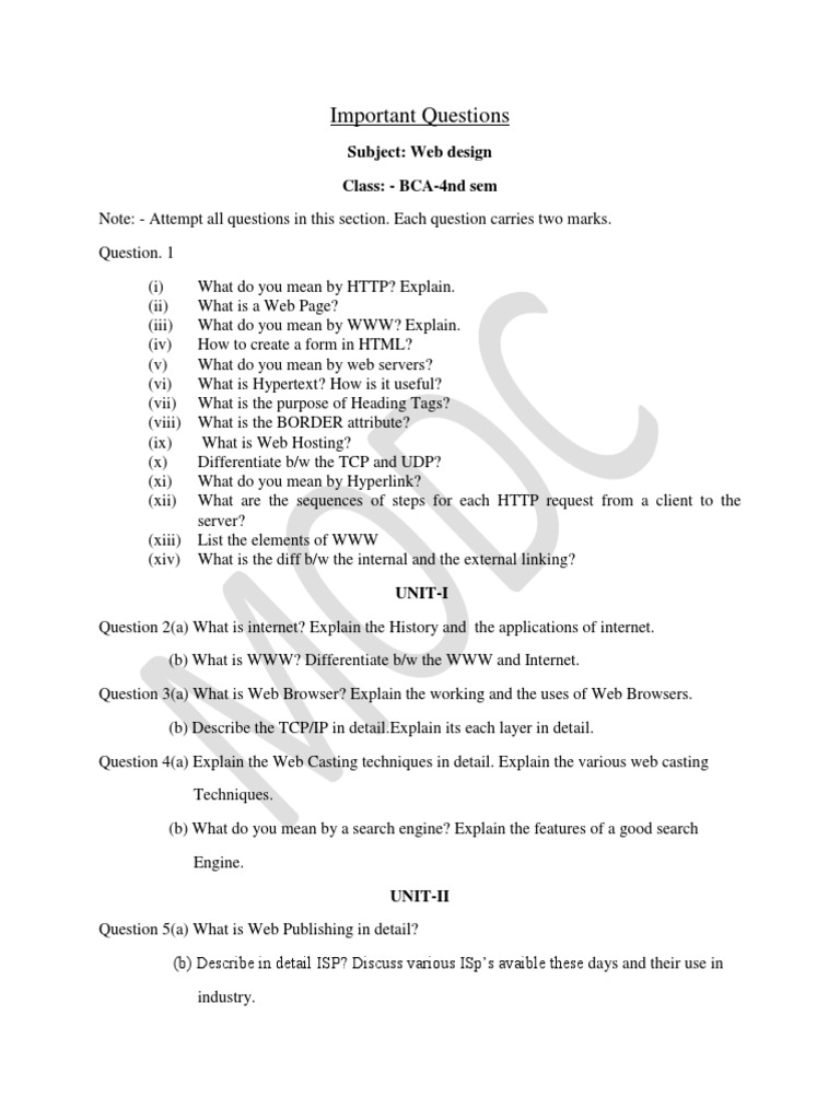 Web design questions for BCA students | PDF | Dynamic Html | Html Element