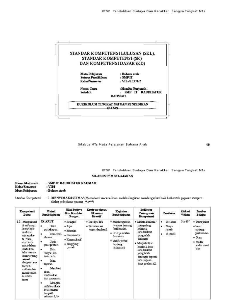 3 Silabus BHS Arab Vii-Ix 1-2 | PDF
