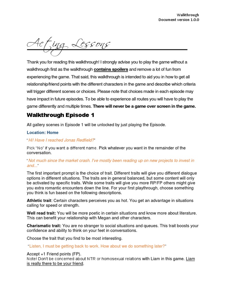 Walkthrough Acting Lessons | PDF | Games & Activities