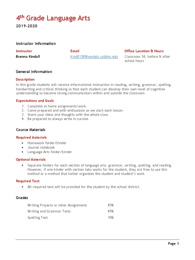 Language Arts Syllabus | PDF