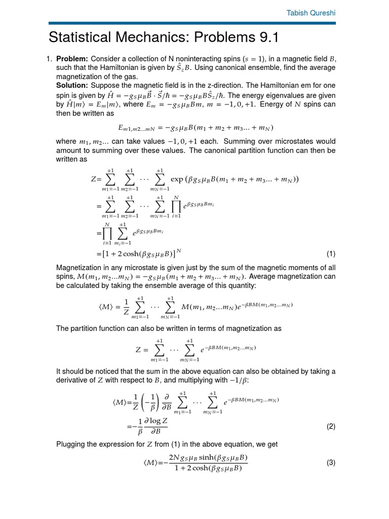 Statistical Mechanics: Problems 9.1 | PDF | Scientific Method ...