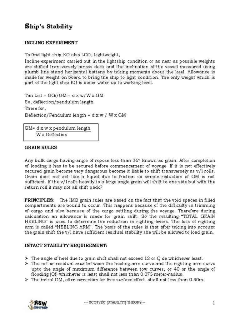 Ship Stability and Grain Loading Guidelines | PDF | Ships | Friction