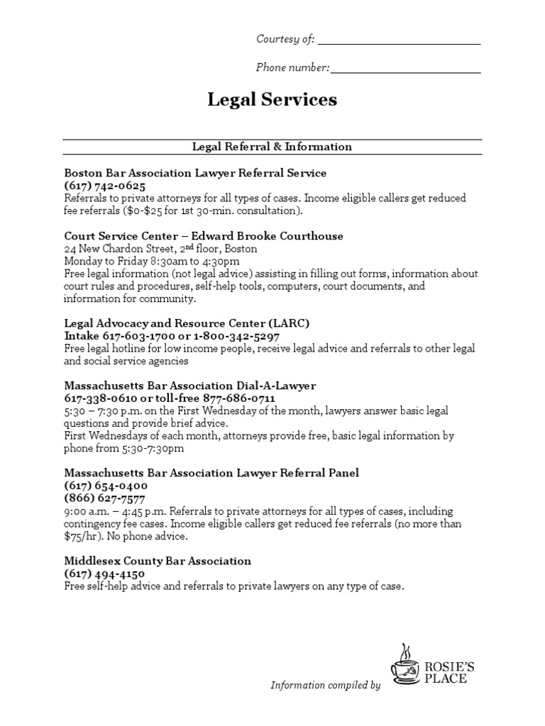 Legal Services: Courtesy Of: Phone Number | PDF | Homelessness | Lawyer