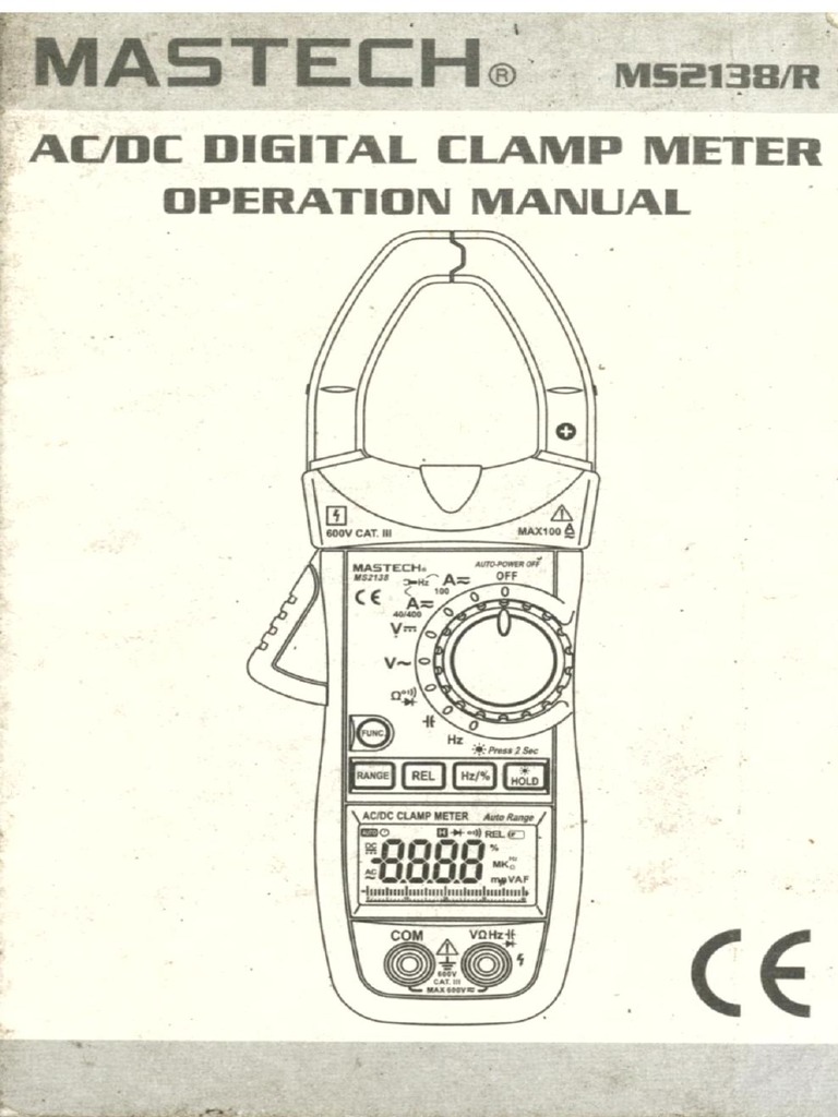 Mastech Ac-Dc Digital Clamp Meter Operation Manual | PDF