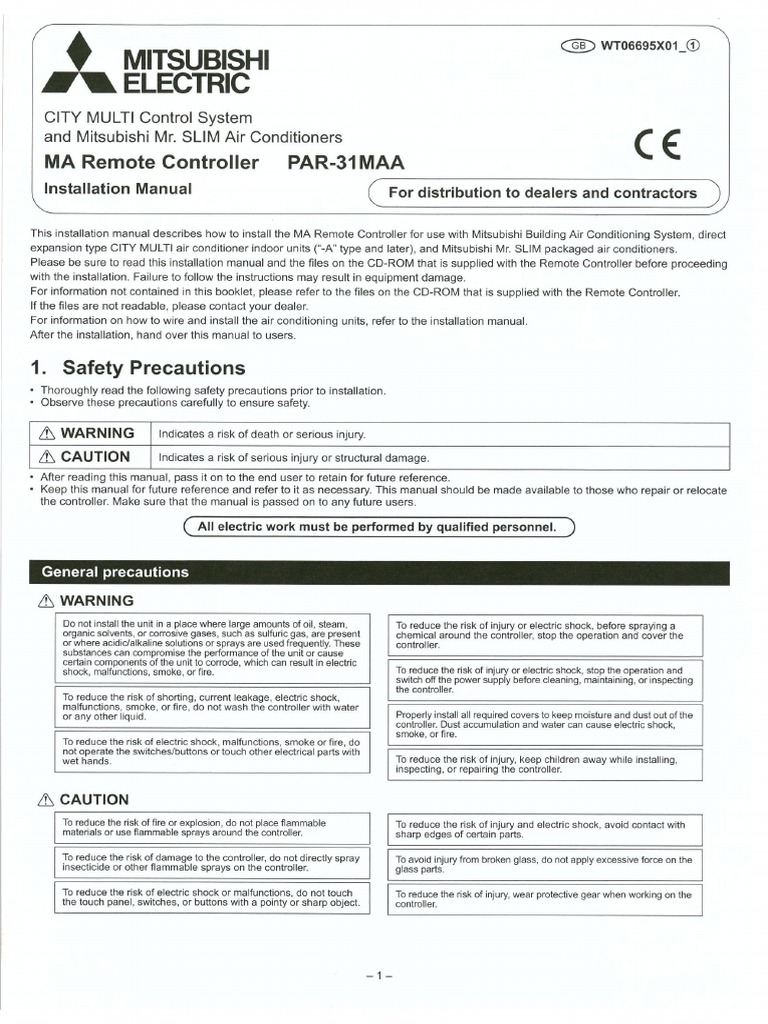 Mitsubishi Electric Par-31maa Sez-Kd | PDF