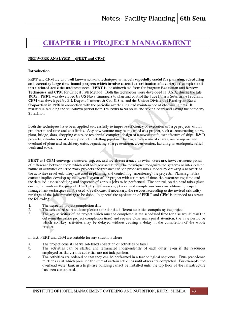 Chapter 11 Project Management: Notes:-Facility Planning 6th Sem | PDF ...
