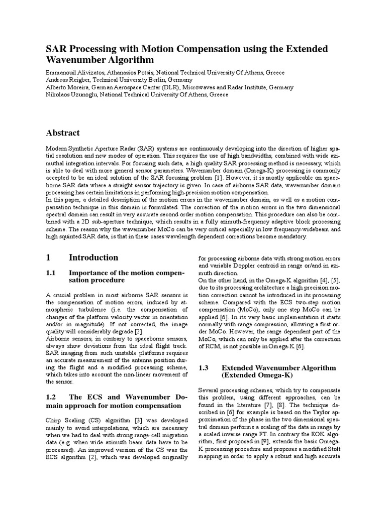 SAR Processing With Motion Compensation Using The Extended Wavenumber ...