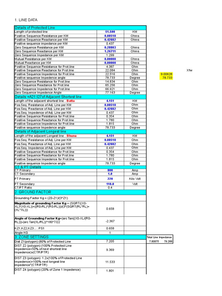 Setting Calculation 132kV Sec 27 28 Cantt Micom P442 | PDF | Electrical Impedance ...