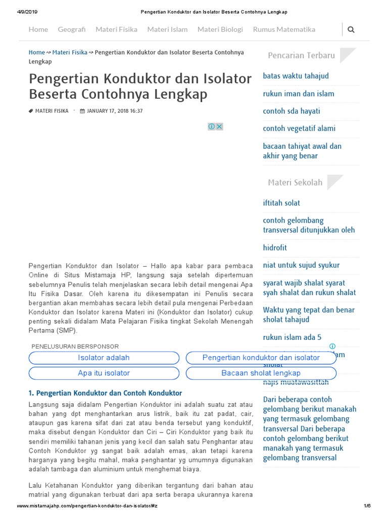 Pengertian Konduktor Dan Isolator Beserta Contohnya Lengkap | PDF