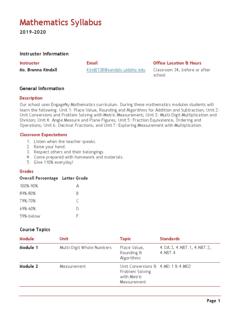 Mathematics Syllabus | PDF | Fraction (Mathematics) | Multiplication