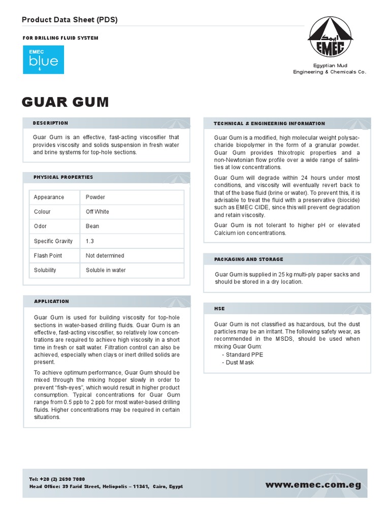 Guar Gum: Product Data Sheet (PDS) | PDF | Viscosity | Water