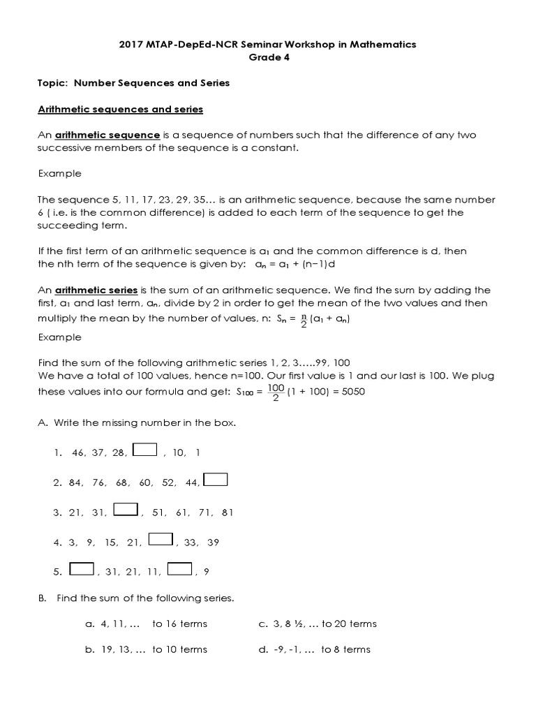 Ok Grade 4 Number Sequences and Series | PDF | Summation | Mathematical ...