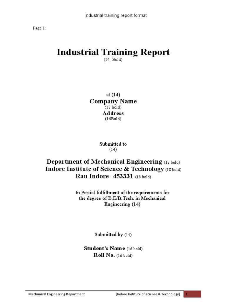 Industrial Training Format 2018-19 | PDF | Mechanical Engineering ...