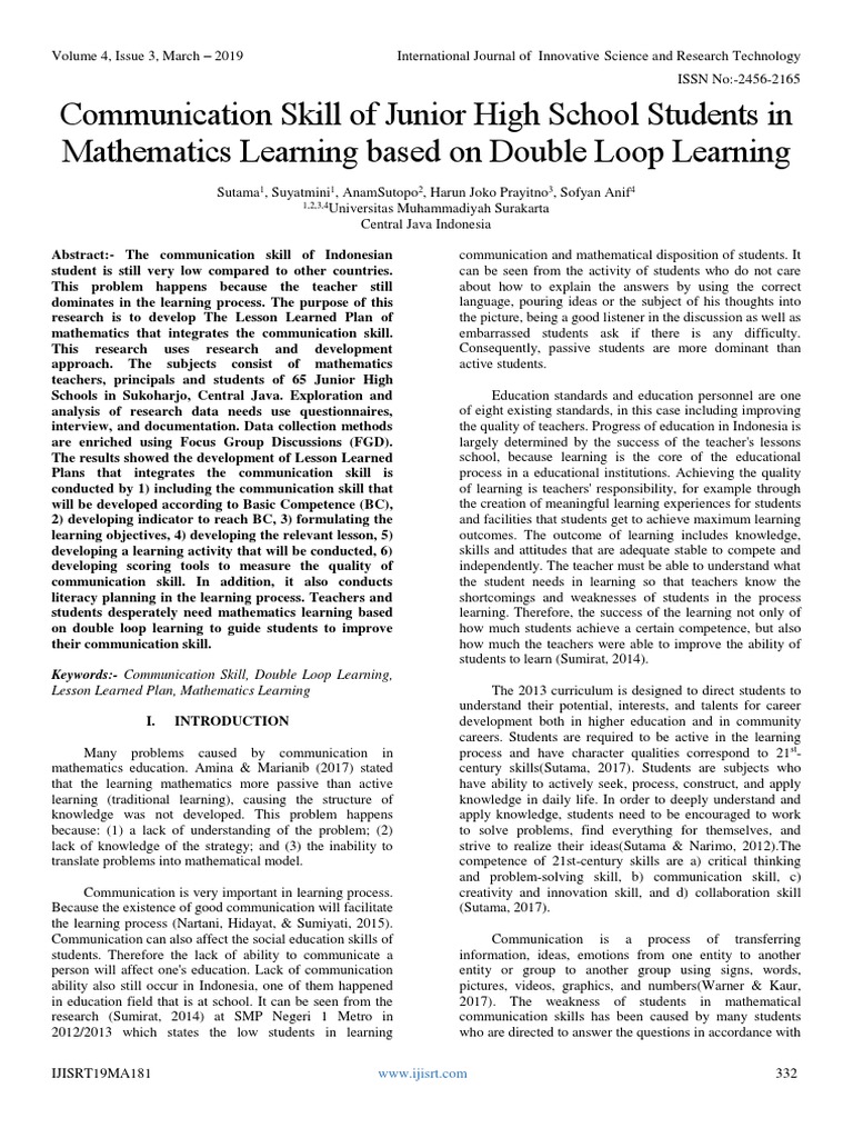Communication Skill of Junior High School Students in Mathematics ...