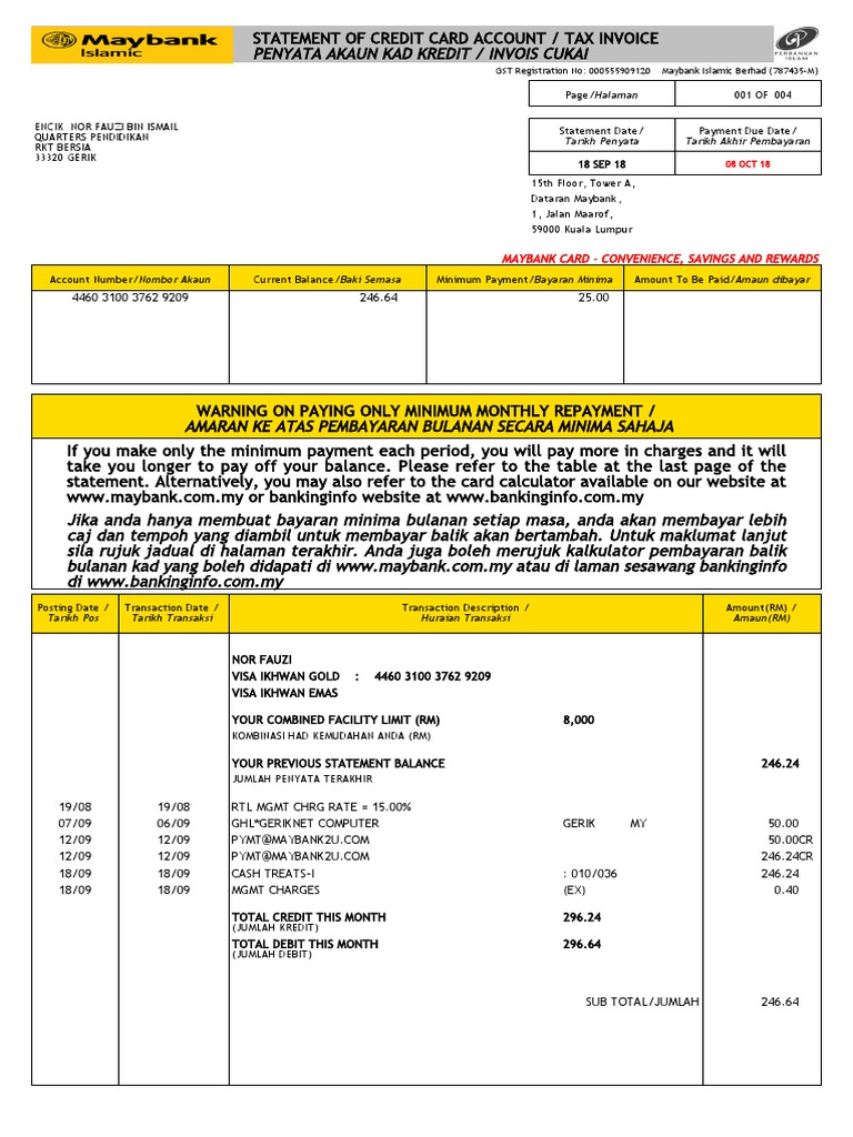 Maybank Credit Card Statement Summary | PDF | Debits And Credits ...