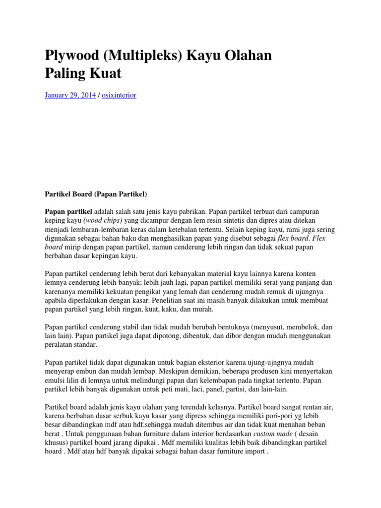 Plywood (Multiplex) Kayu Olahan Paling Kuat | PDF