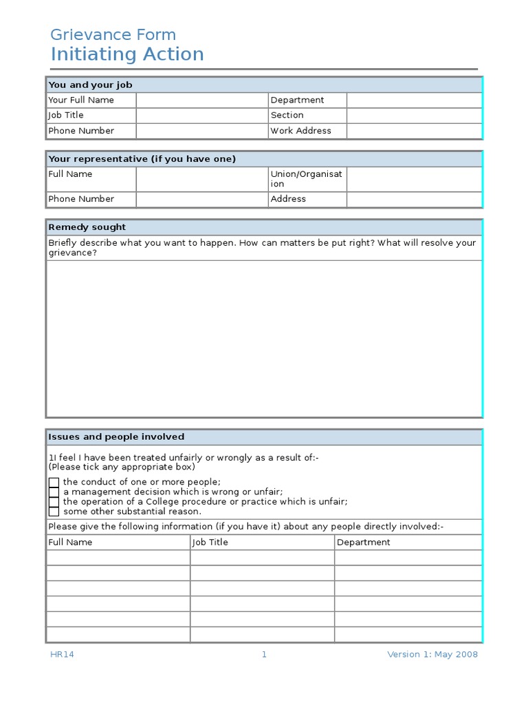 Initiating Action: Grievance Form | PDF | Common Law | Virtue