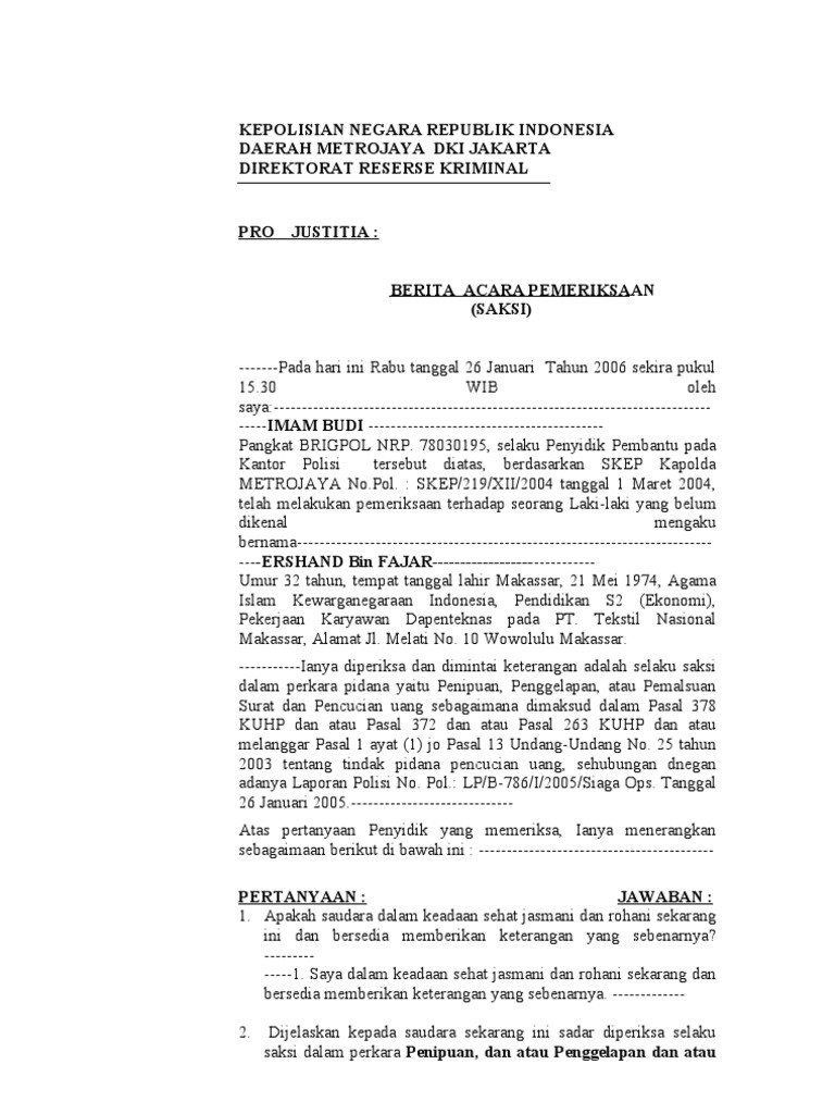 Contoh BAP Saksi | PDF