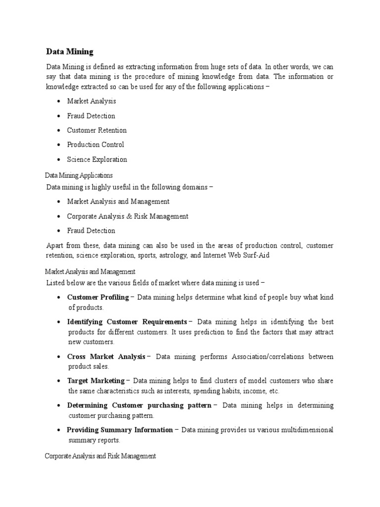 DATA MINING Notes | PDF | Data Mining | Market Analysis