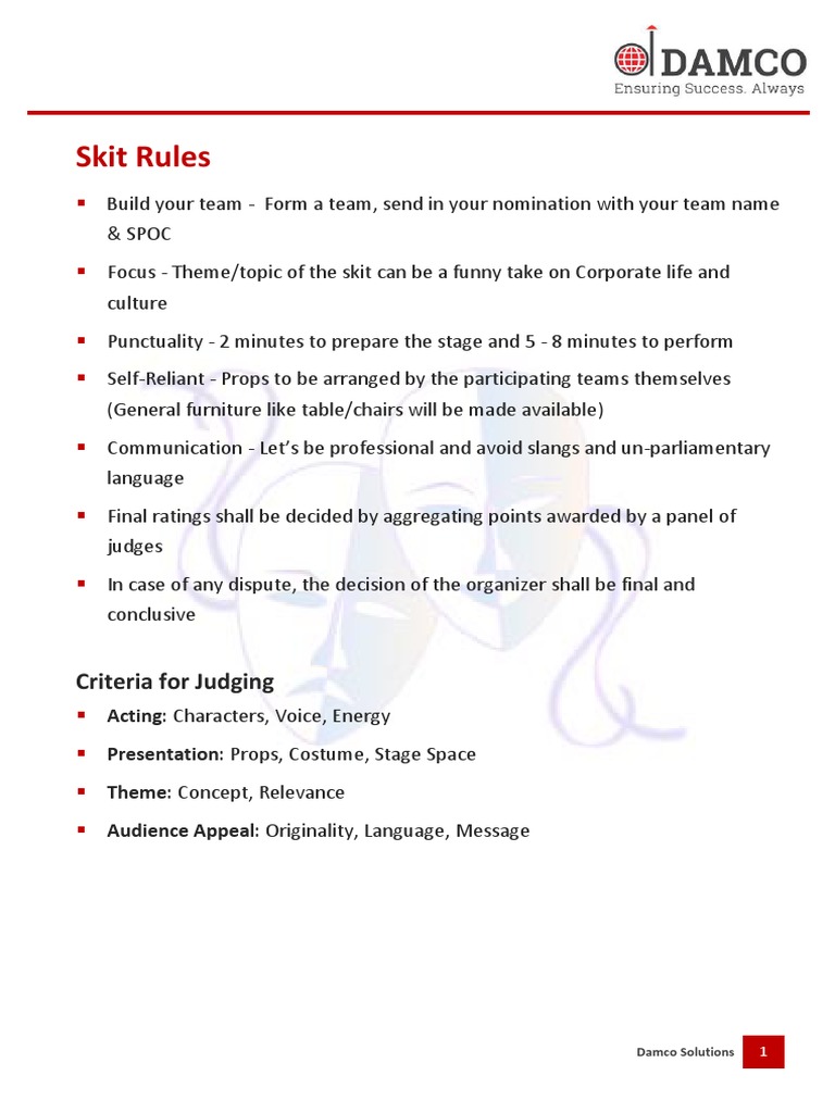 Skit Rules: Criteria For Judging | PDF