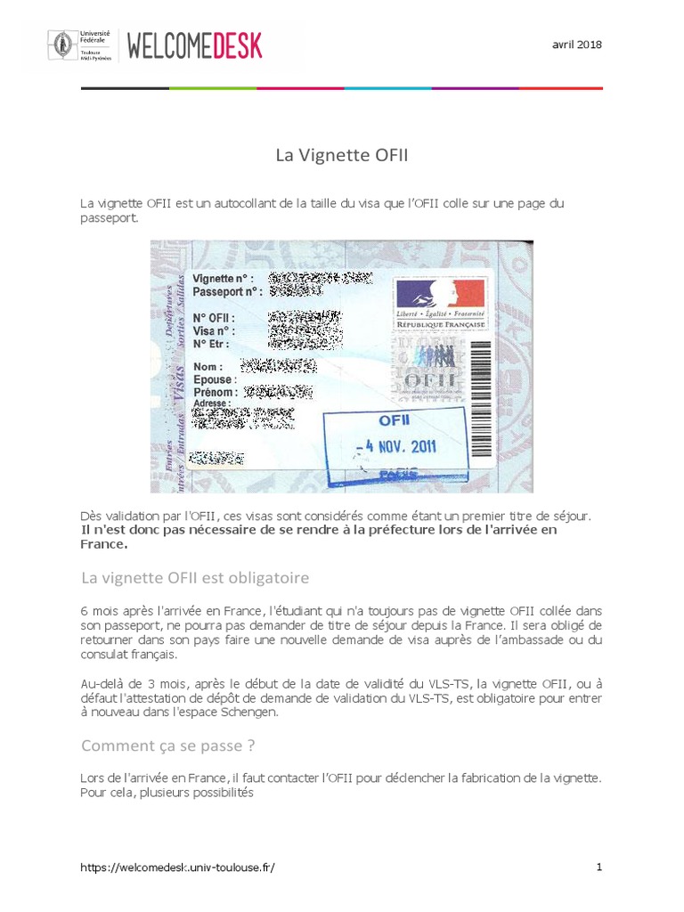 La Vignette Ofii | PDF | Visa (Document) | Passeport