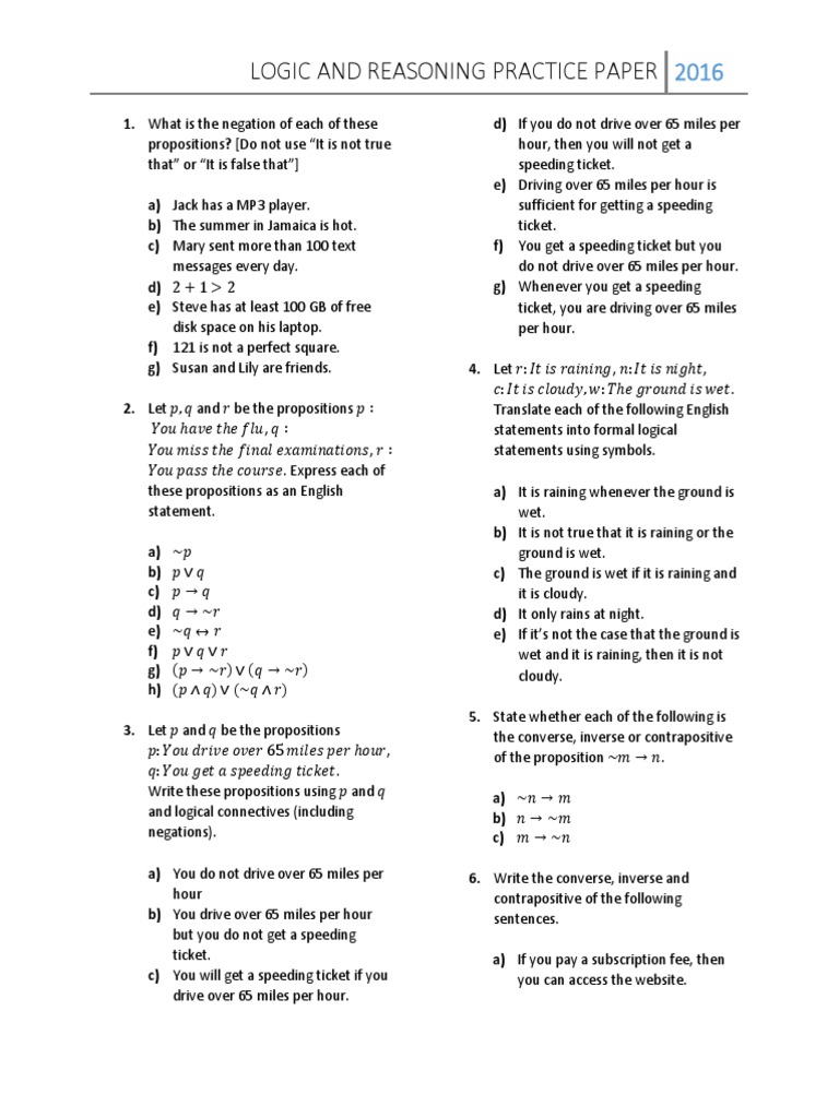 Logic and Reasoning Worksheet | PDF | Logical Consequence | Deductive Reasoning