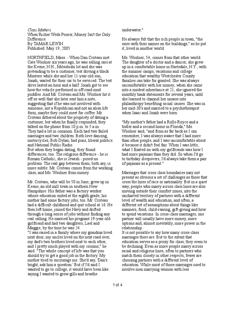 Cross-Class Marriage Dynamics | PDF