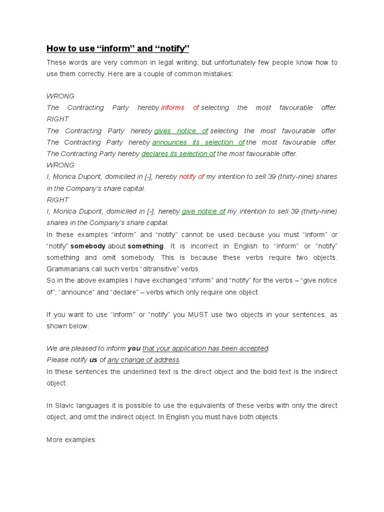 How To Use Inform & Notify | PDF | Object (Grammar) | Verb