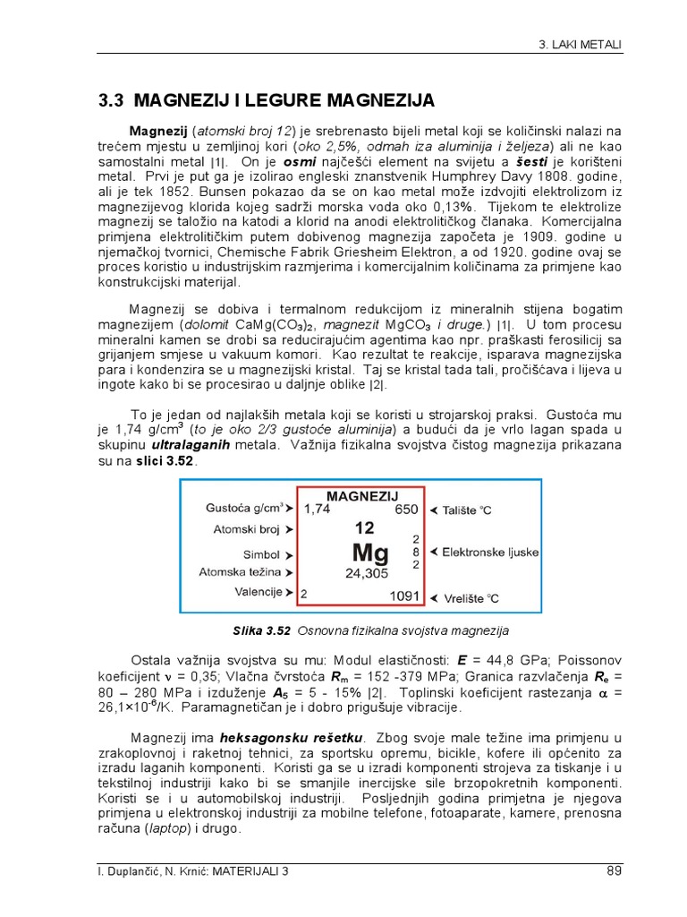 8-Materijali 3 2009 Laki Metali Magnezij Kon PDF | PDF