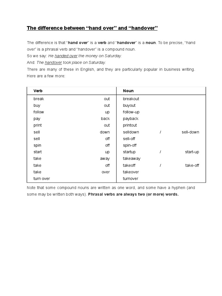 The Difference Between HAND OVER & HANDOVER | PDF