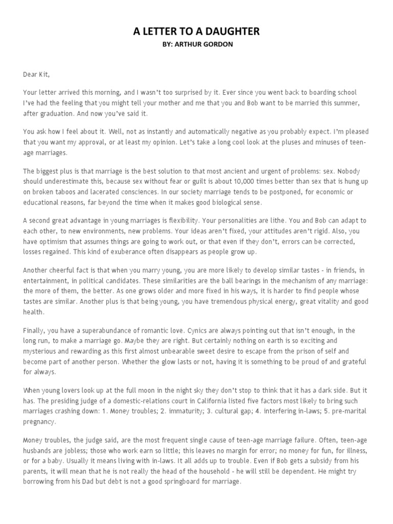 A Letter To A Daughter Final Output | PDF | Marriage | Adolescence