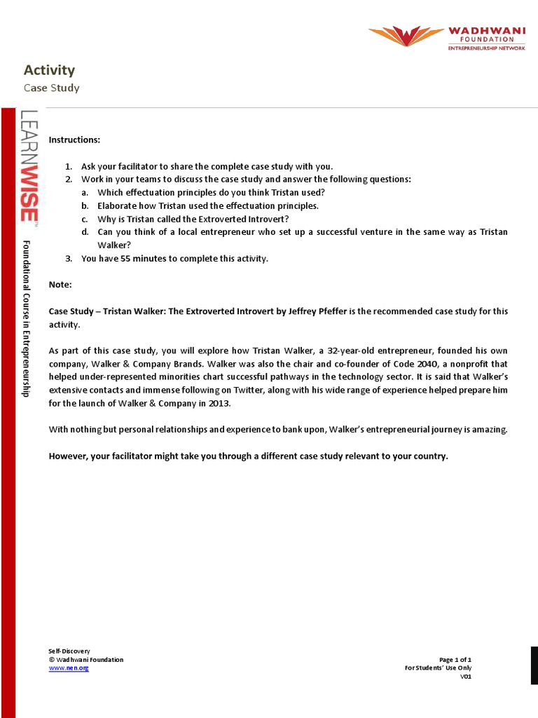 Student Handout - Case Study | PDF | Entrepreneurship | Business