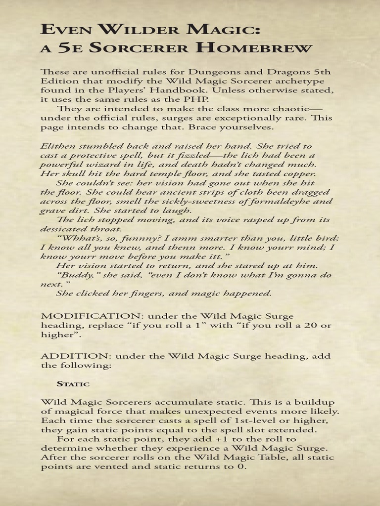 Wild Magic | PDF | Fantasy Games | Wizards Of The Coast Games