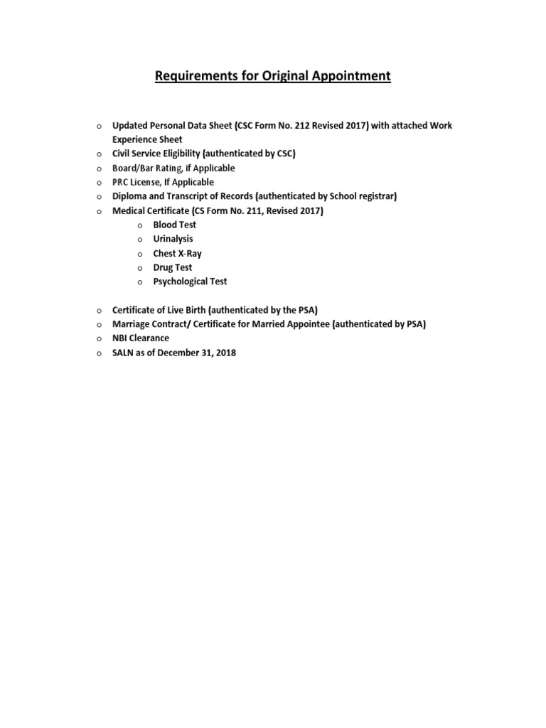 Requirements For Original Appointment: Experience Sheet | PDF